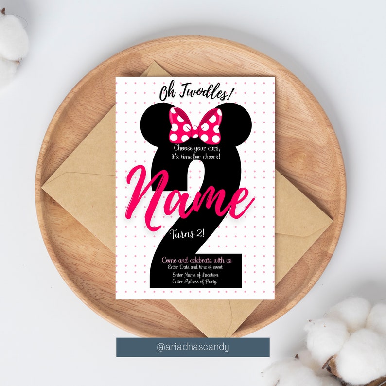 Editable Minnie Mouse Birthday Invitation Template, Printable Birthday ...