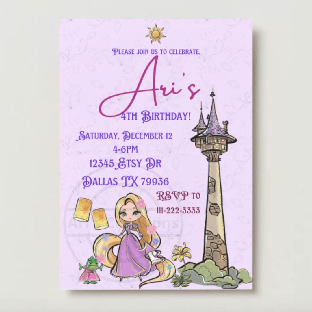 EDITABLE Tangled Birthday Disney Party Invitation, Rapunzel Princess ...
