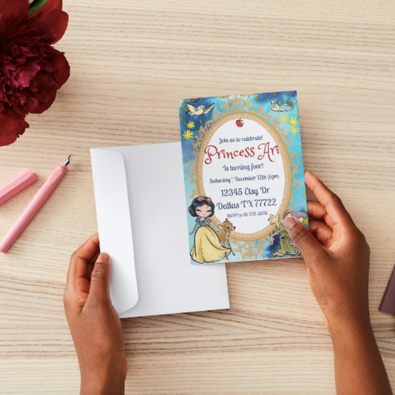 Editable Snow White Birthday Invitation Template Blue Red - Etsy