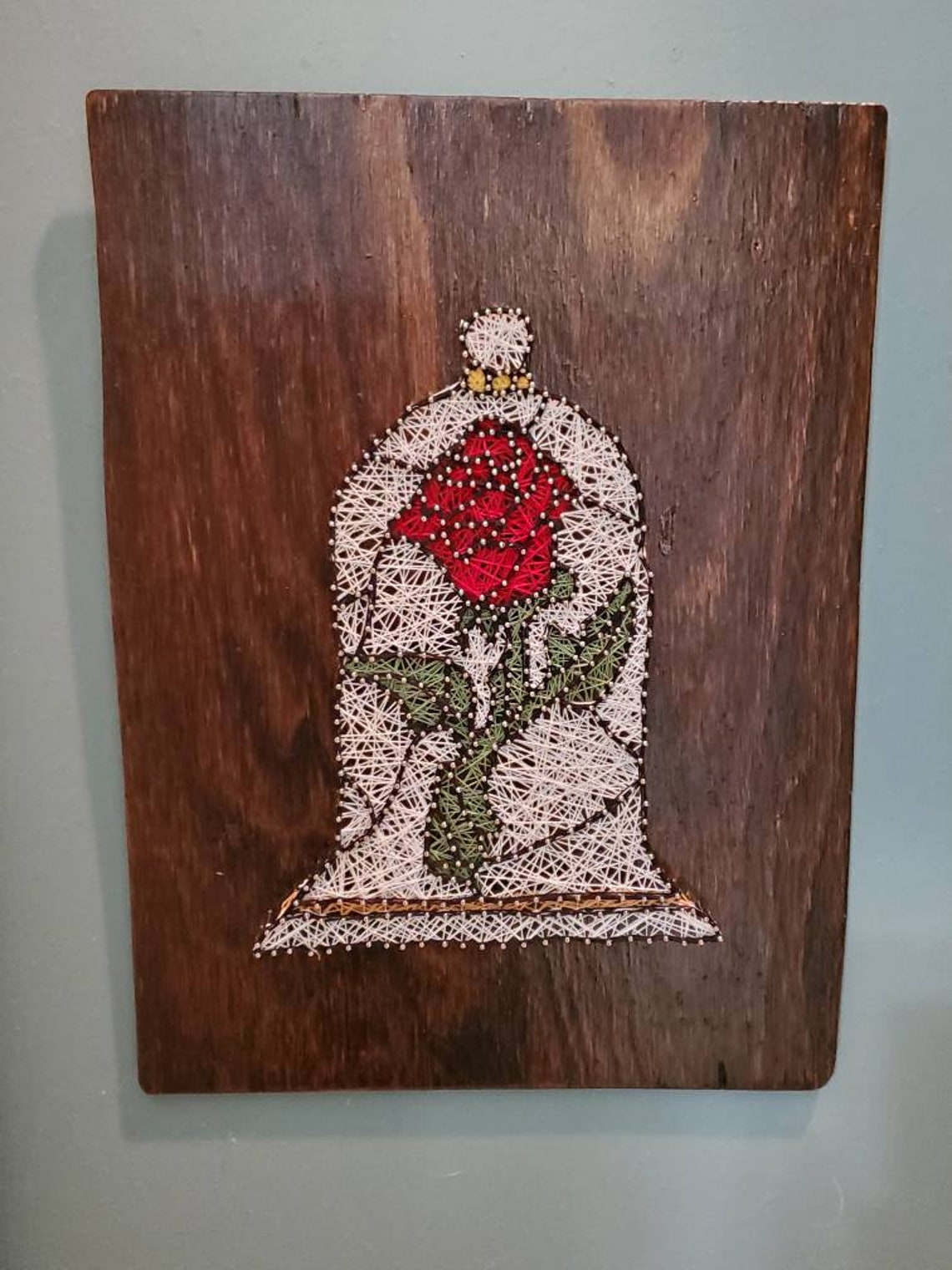 Beauty and the Beast Enchanted Rose in Glass String Art Wall - Etsy UK