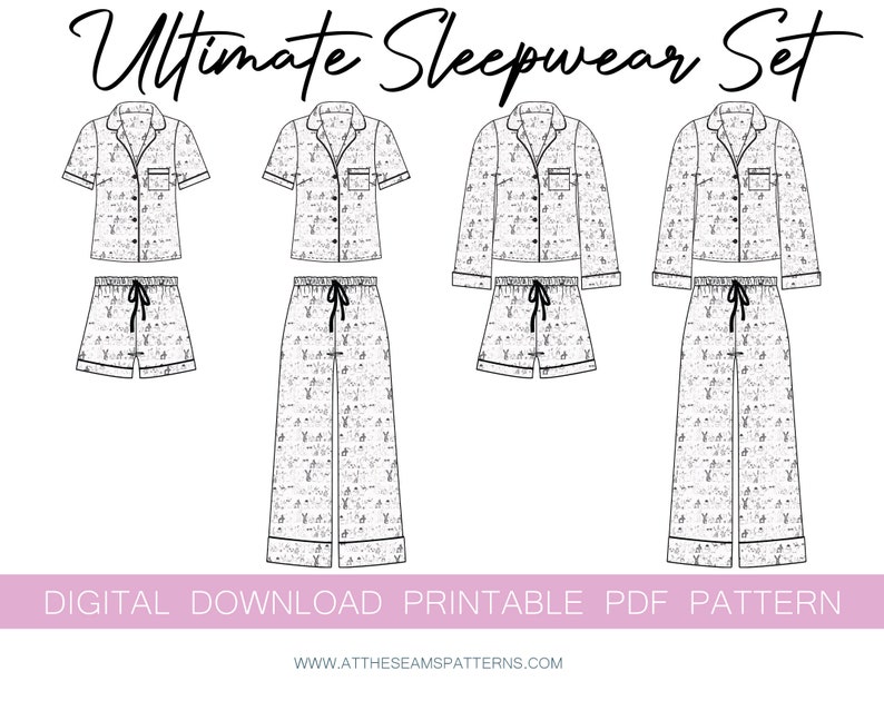 Pj Sewing Pattern 4 Piece Classic Pyjama Summer Set - Etsy