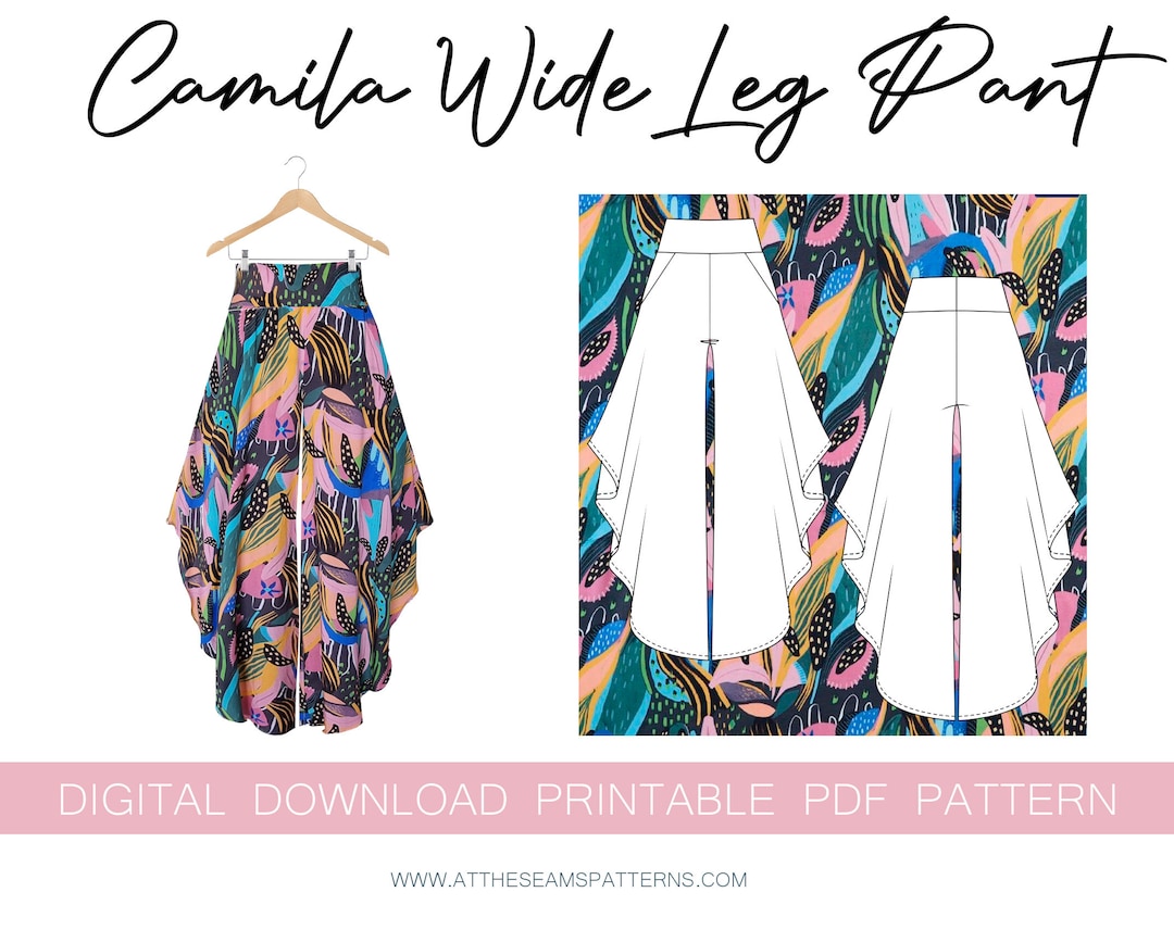 Sewing Pattern Wide Leg Pant, High-waisted Digital PDF File, Instant ...
