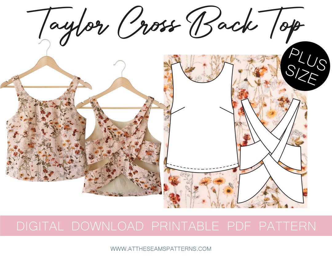 Sewing Pattern Plus Size Cross Back Top Digital PDF File, Instant ...