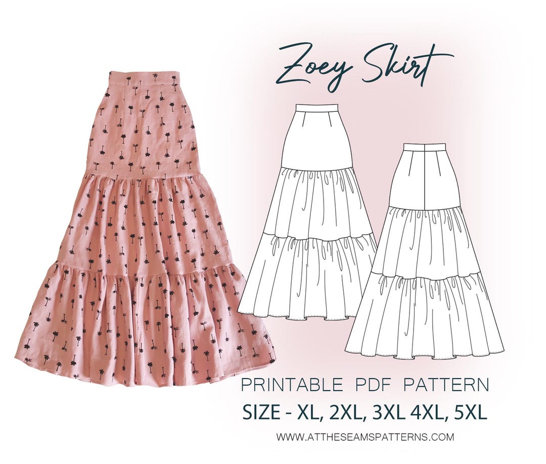 Plus Size Sewing Pattern Tiered Maxi Full Length Skirt Digital PDF File ...