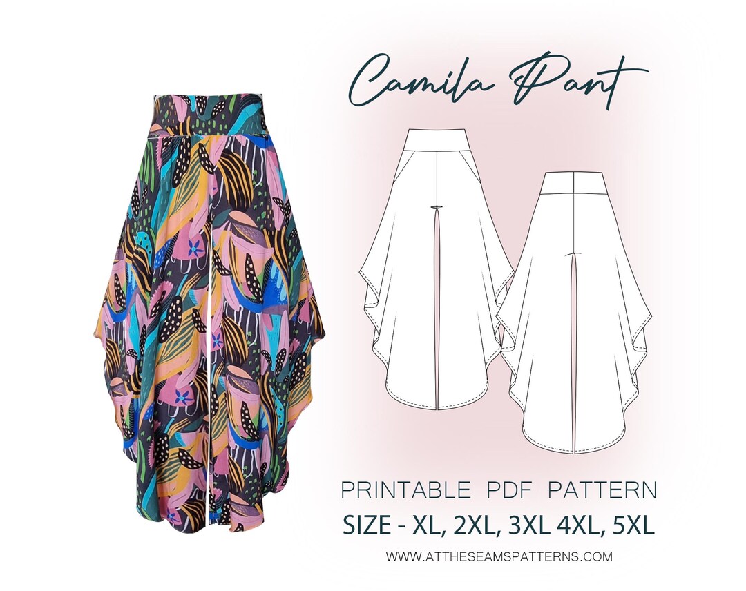 Plus Size Sewing Pattern | Wide Leg Pant, High-waisted | Digital PDF ...