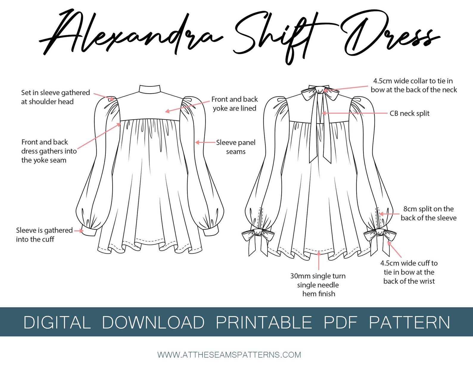 Sewing Pattern | Winter Long Sleeve Shift Dress | Digital PDF File ...