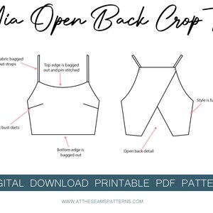 Sewing Pattern Open Back Crop Top Digital PDF File, Instant Download ...