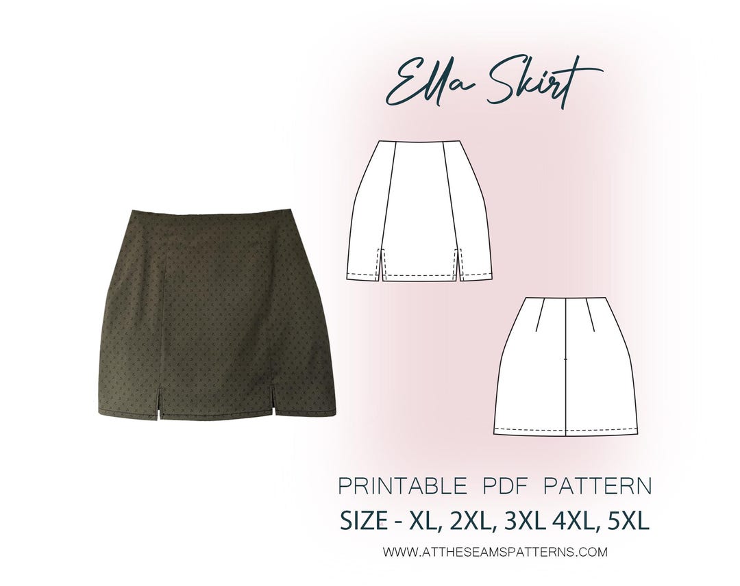Plus Size Sewing Pattern | Ella Basic Mini Skirt With Splits | Digital ...