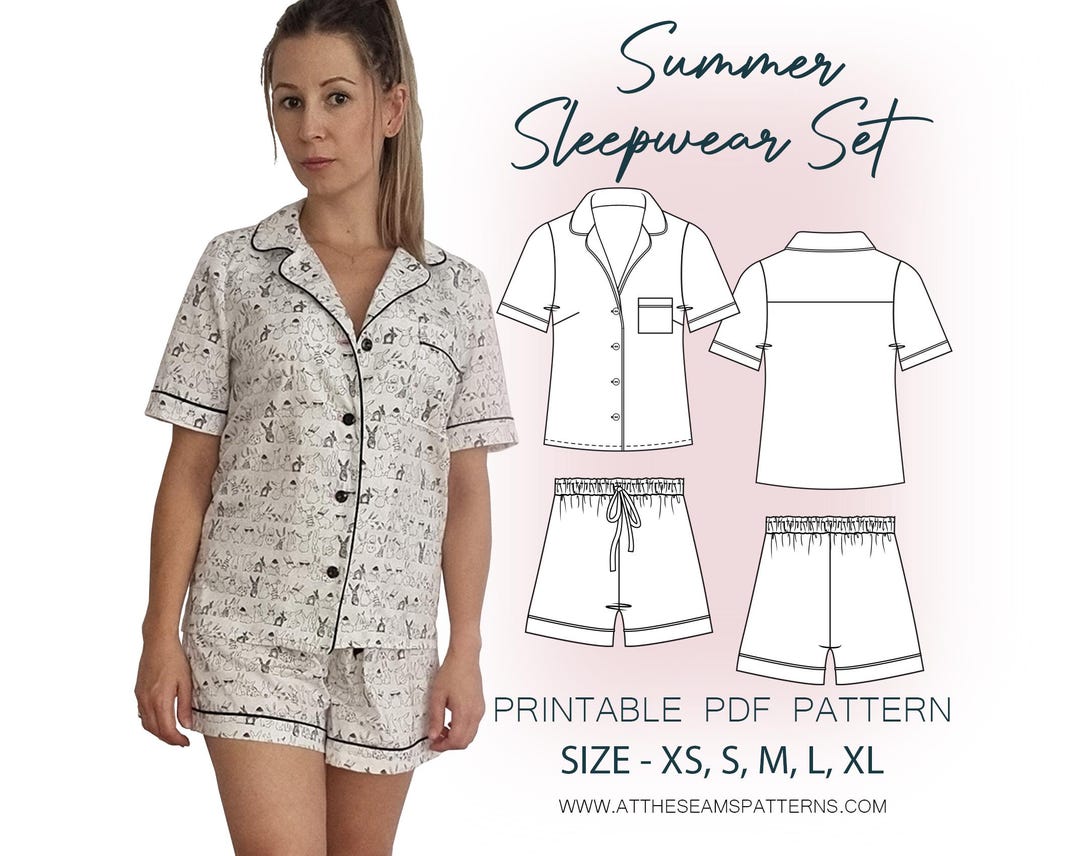 Pj Sewing Pattern | Classic Summer Pyjama Summer Set | Digital PDF File ...