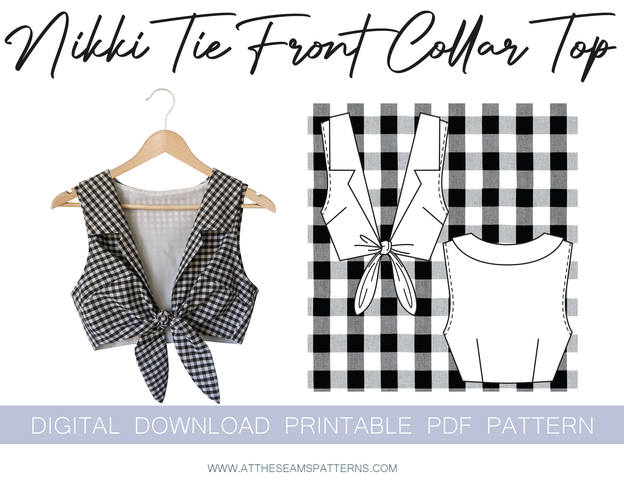 Sewing Pattern Rockabilly Top Tie Front Crop Top Digital - Etsy