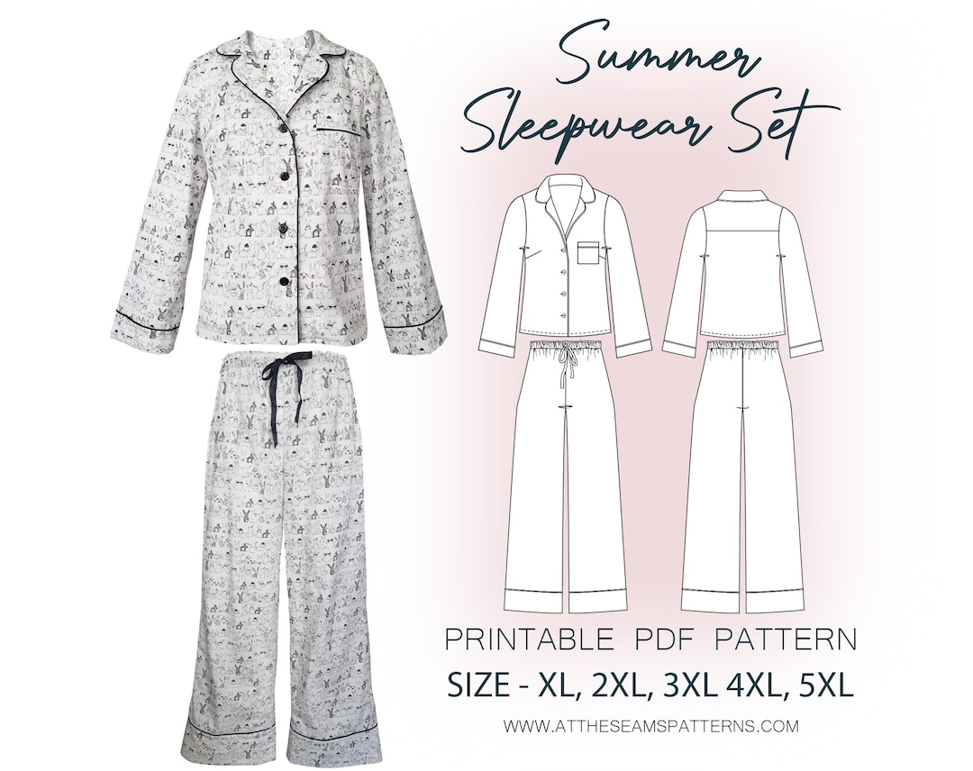 Plus Size Sewing Pattern | Classic Winter Pajama Summer Set | Digital ...
