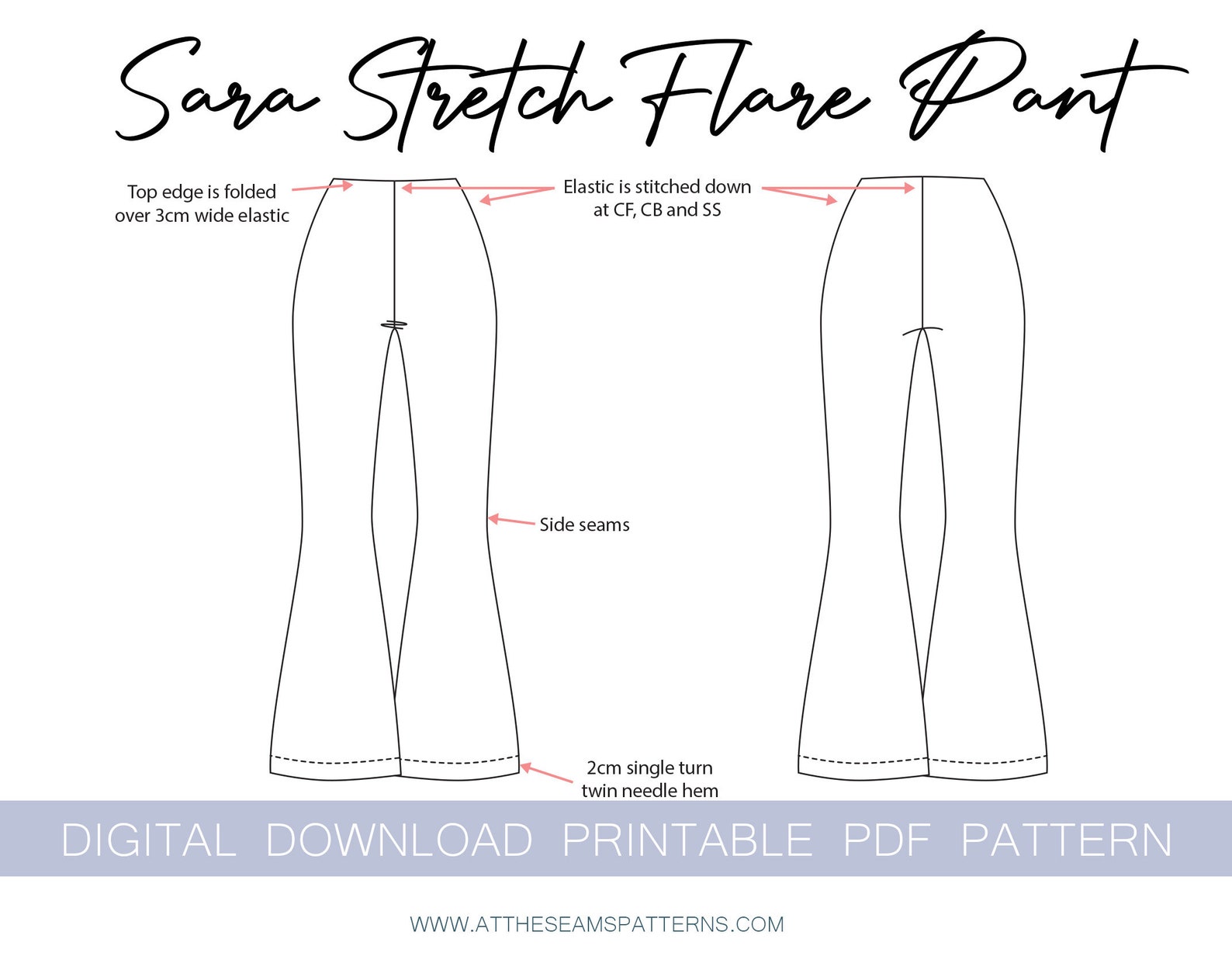 Sewing Pattern Sara Stretch Flare Pant High-waisted - Etsy
