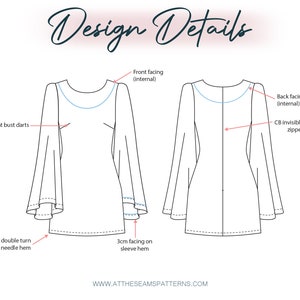 Plus Size Sewing Pattern | Flared Bell Sleeve Shift Dress | Digital PDF ...