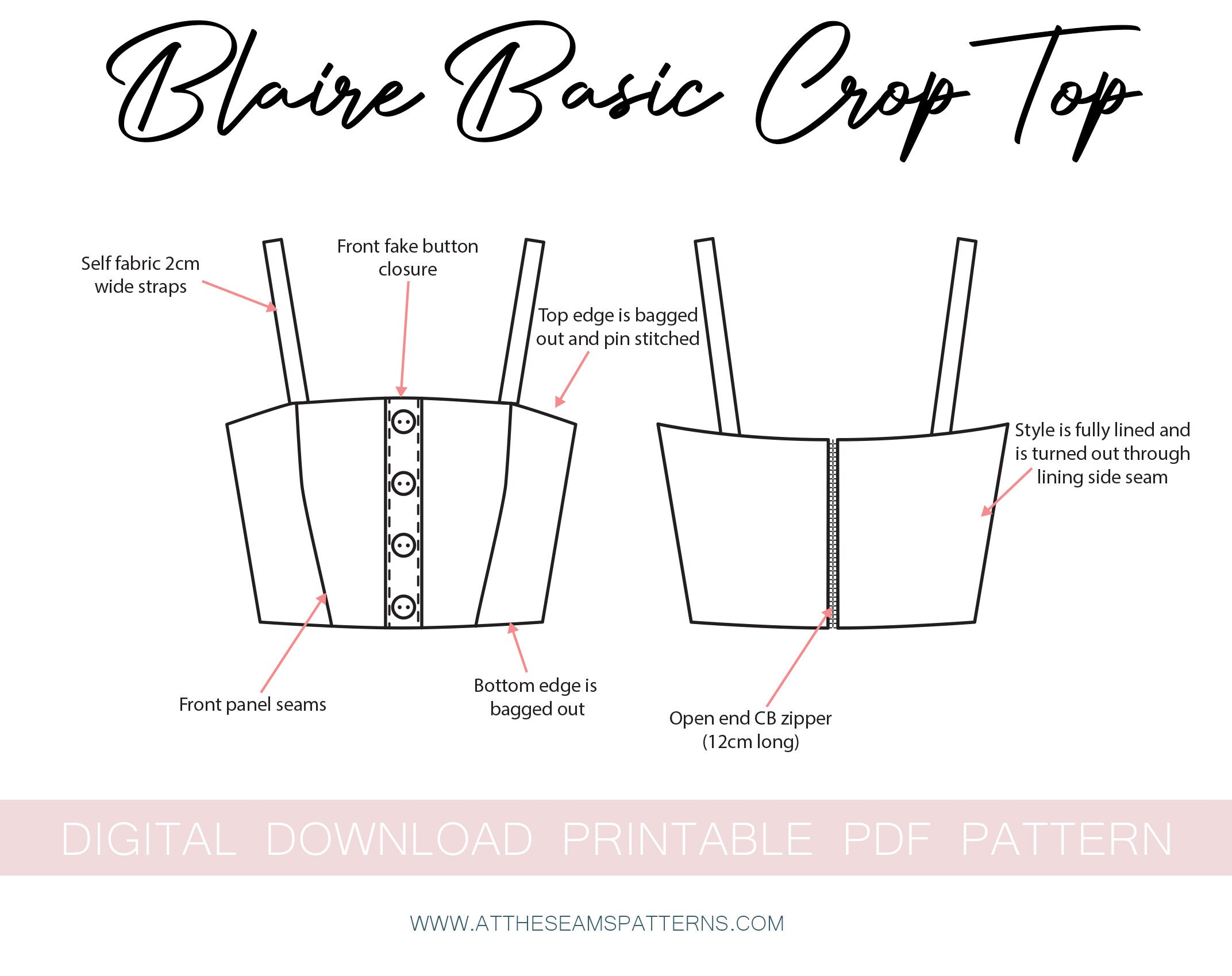 Sewing Pattern Basic Crop Top Digital PDF File Instant - Etsy