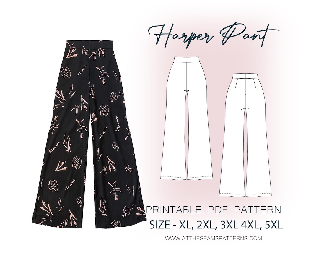 Plus Size Sewing Pattern | Wide Leg Pant, High-waisted | Digital PDF ...