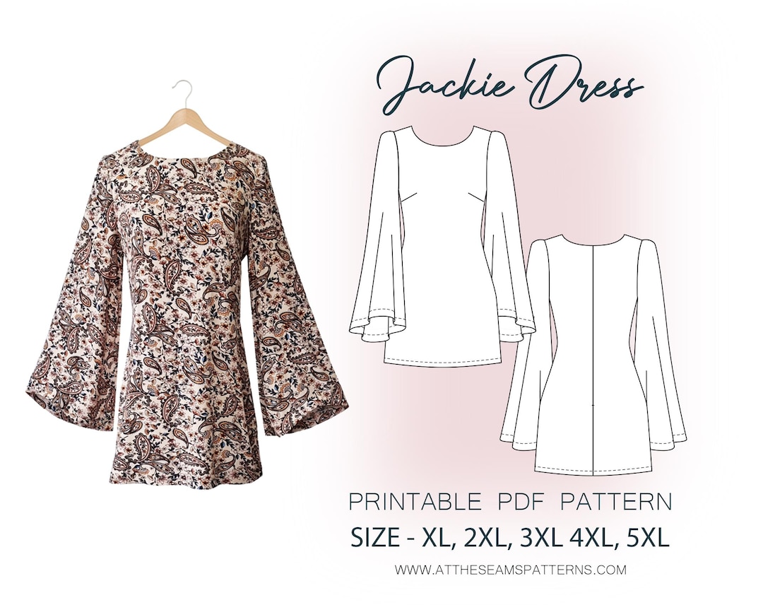 Plus Size Sewing Pattern | Flared Bell Sleeve Shift Dress | Digital PDF ...