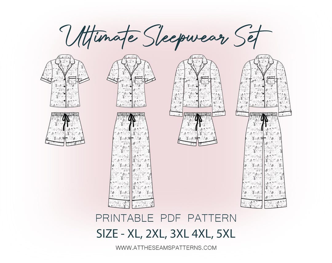 Plus Size Sewing Pattern | 4 Piece Classic Pajama Summer Set | Digital ...