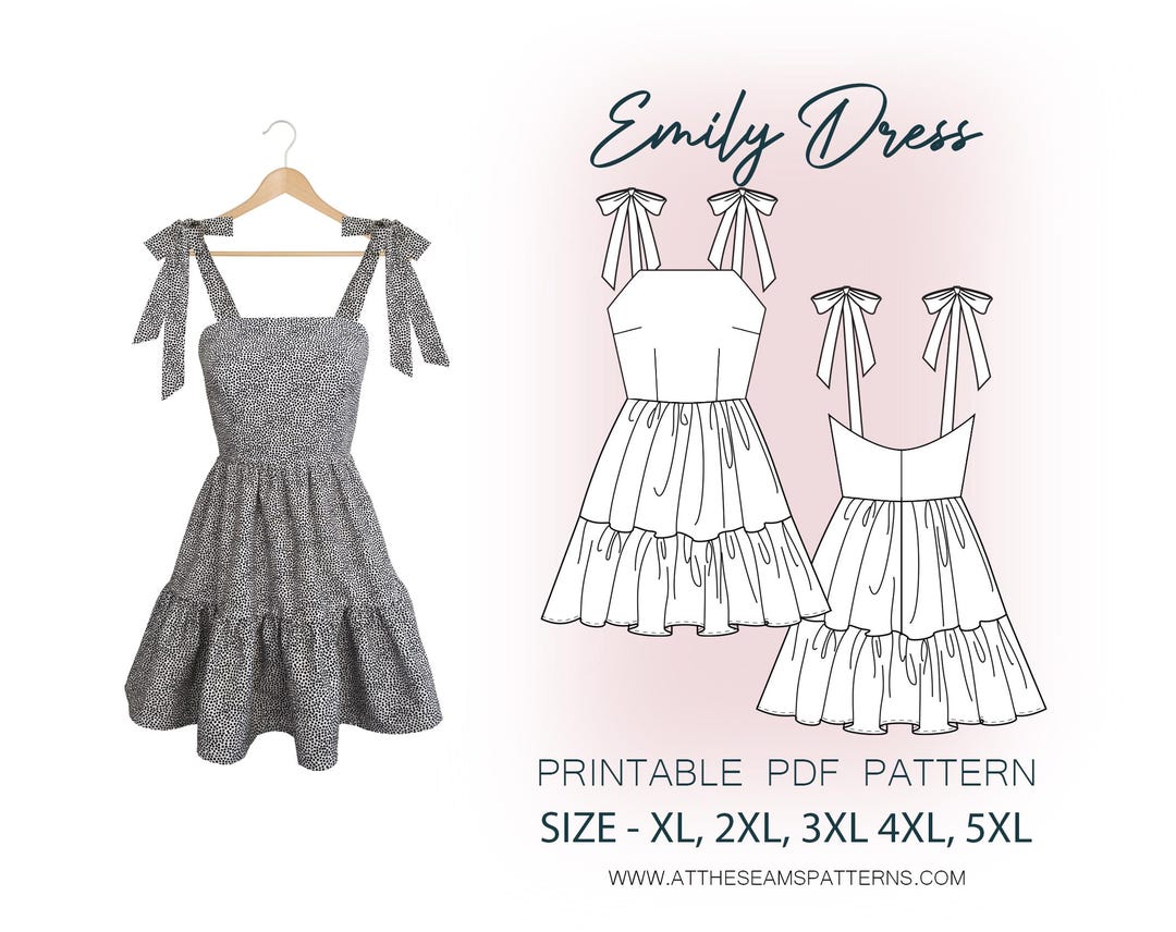 Plus Size Sewing Pattern | Tie Shoulder Flirty Summer Dress | Digital ...