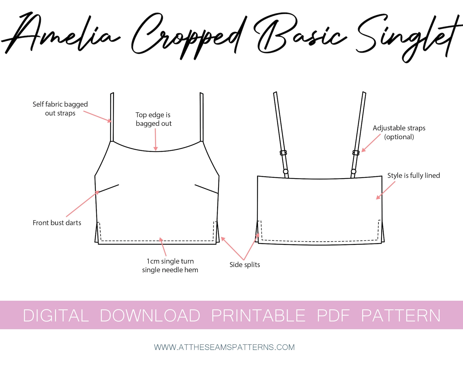 Sewing Pattern | Amelia Cropped Basic Singlet | Digital PDF File ...
