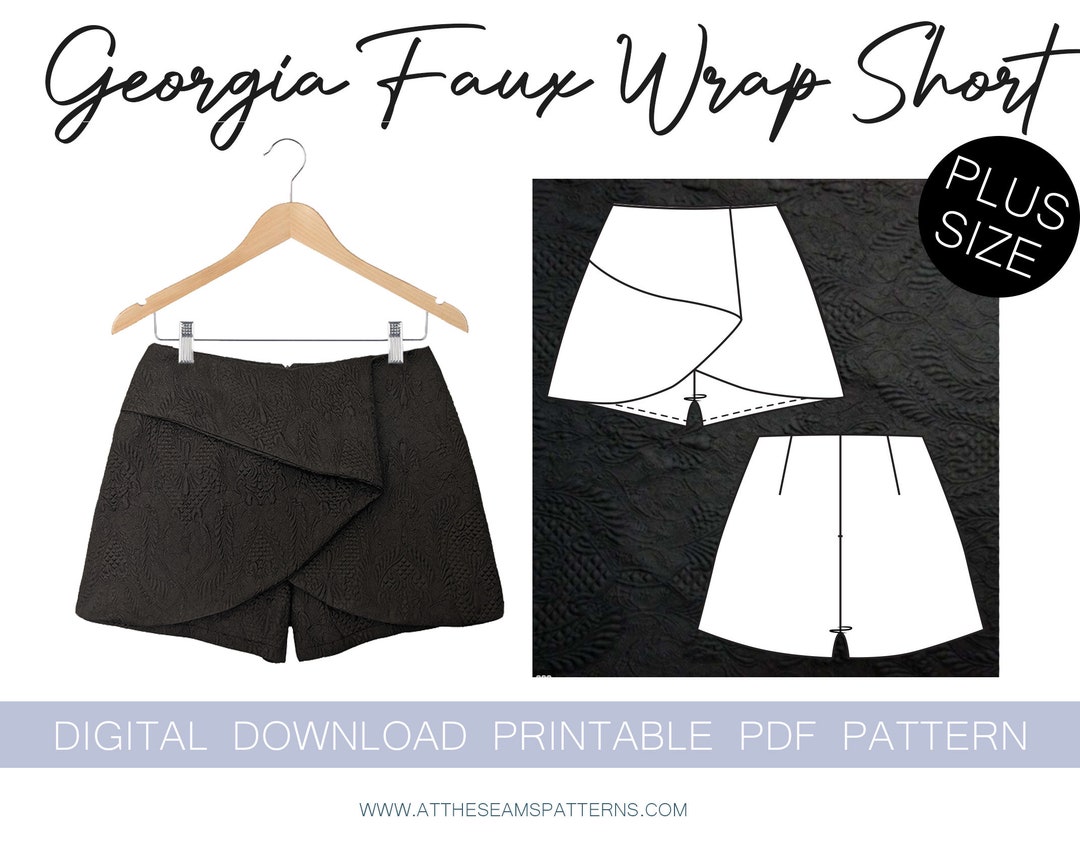 Sewing Pattern Plus Size Faux Wrap Fitted Shorts, Skort Digital PDF ...