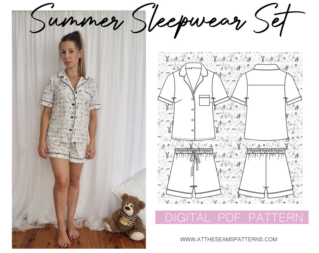 Pj Sewing Pattern Classic Summer Pyjama Summer Set Digital PDF File ...