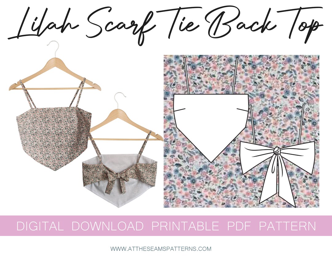 Sewing Pattern Scarf Tie Back Top Digital PDF File, Instant Download ...