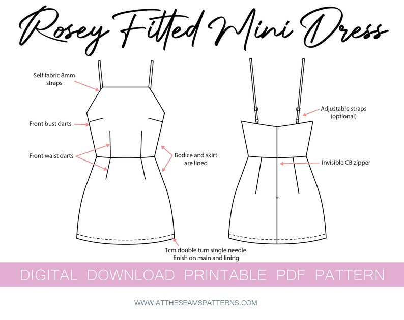 Sewing Pattern | Rosey Basic Fitted Mini Dress | Digital PDF File ...