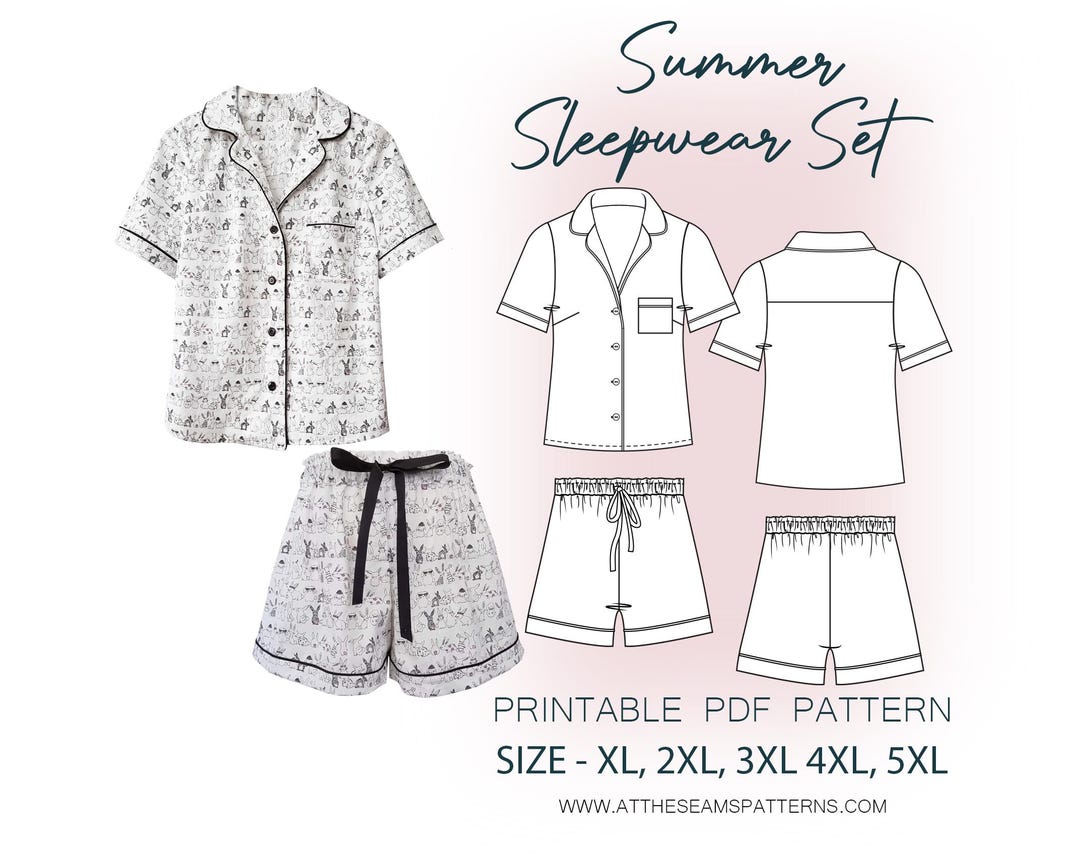 Plus Size Sewing Pattern | Classic Pajama Summer Set | Digital PDF File ...