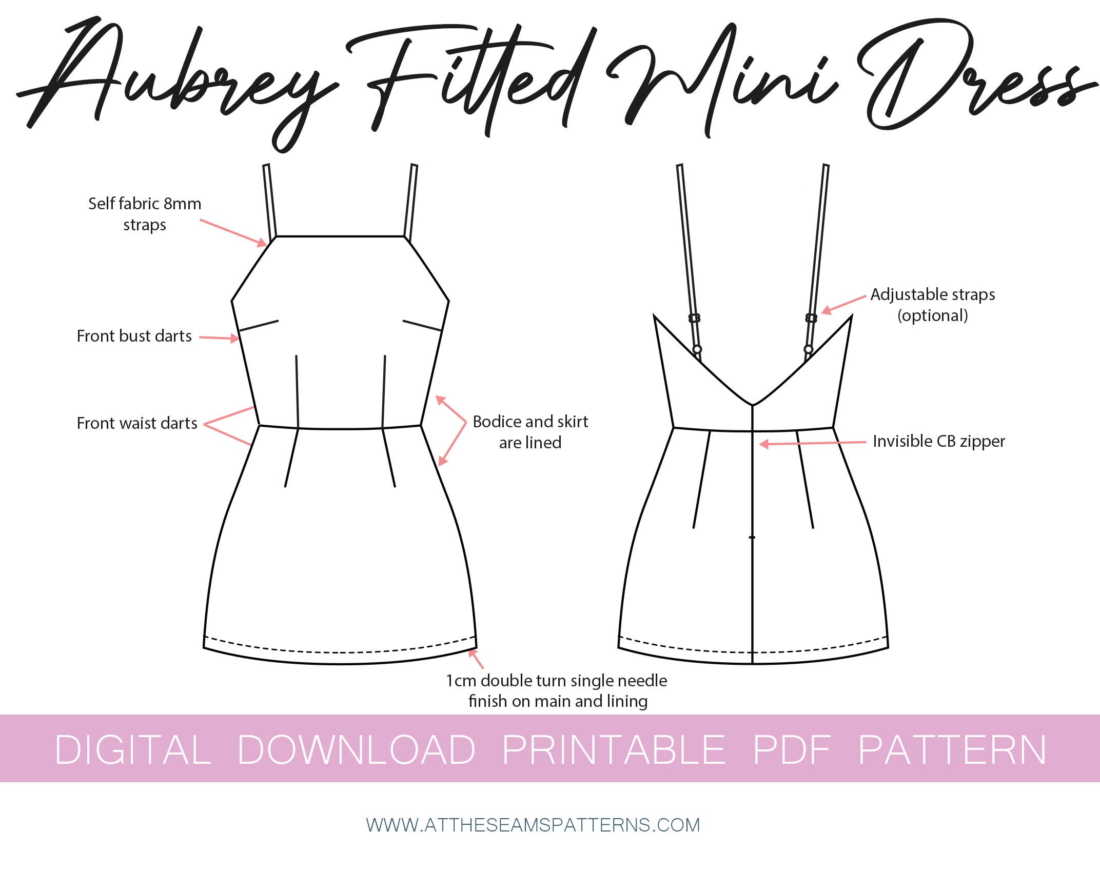 Sewing Pattern | Aubury Basic Fitted Mini Dress, Low Back | Digital PDF ...