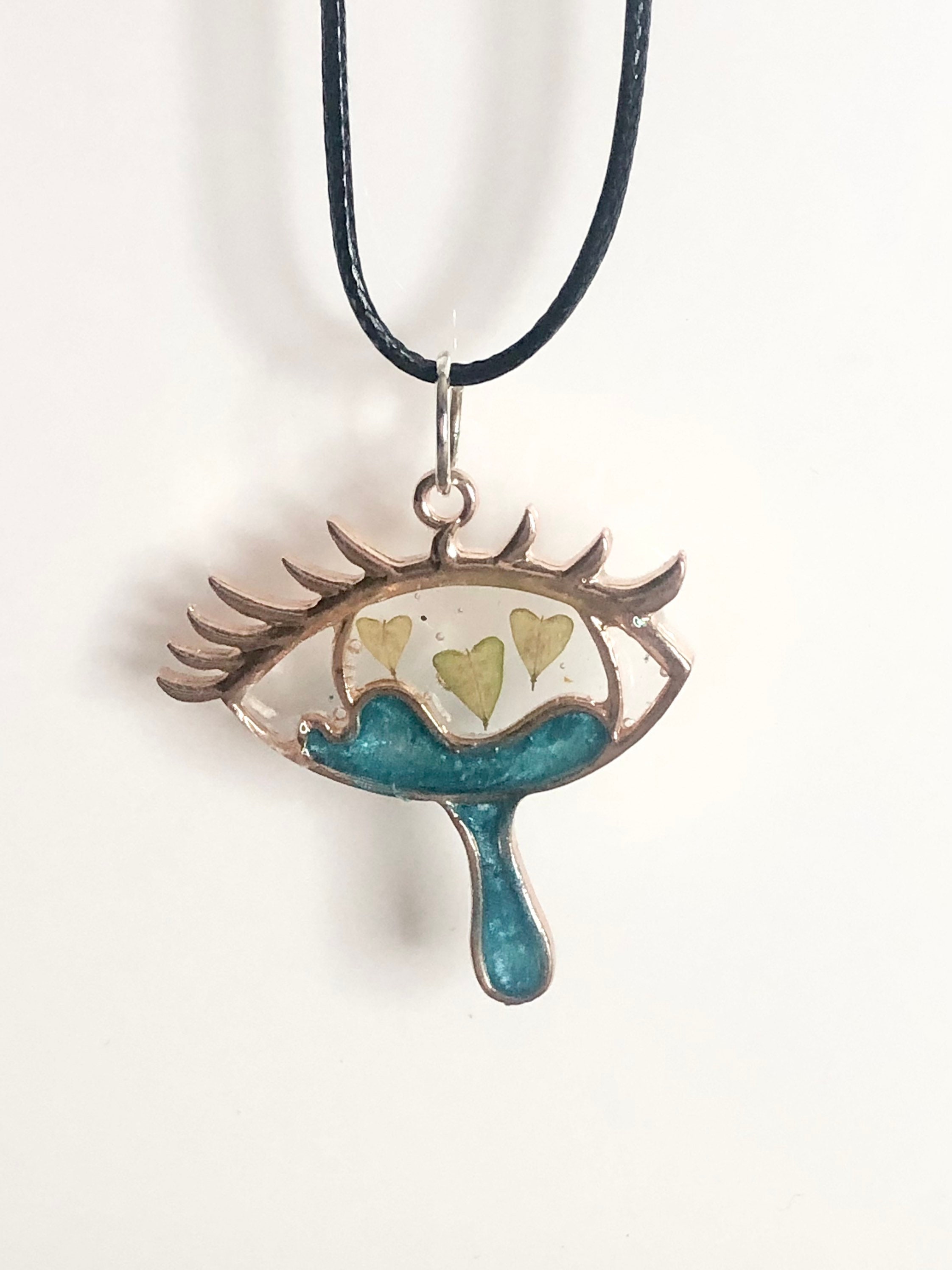 Crying Eye Necklace Leaf Heart Crying Necklace Resin Uv Resin Necklace ...