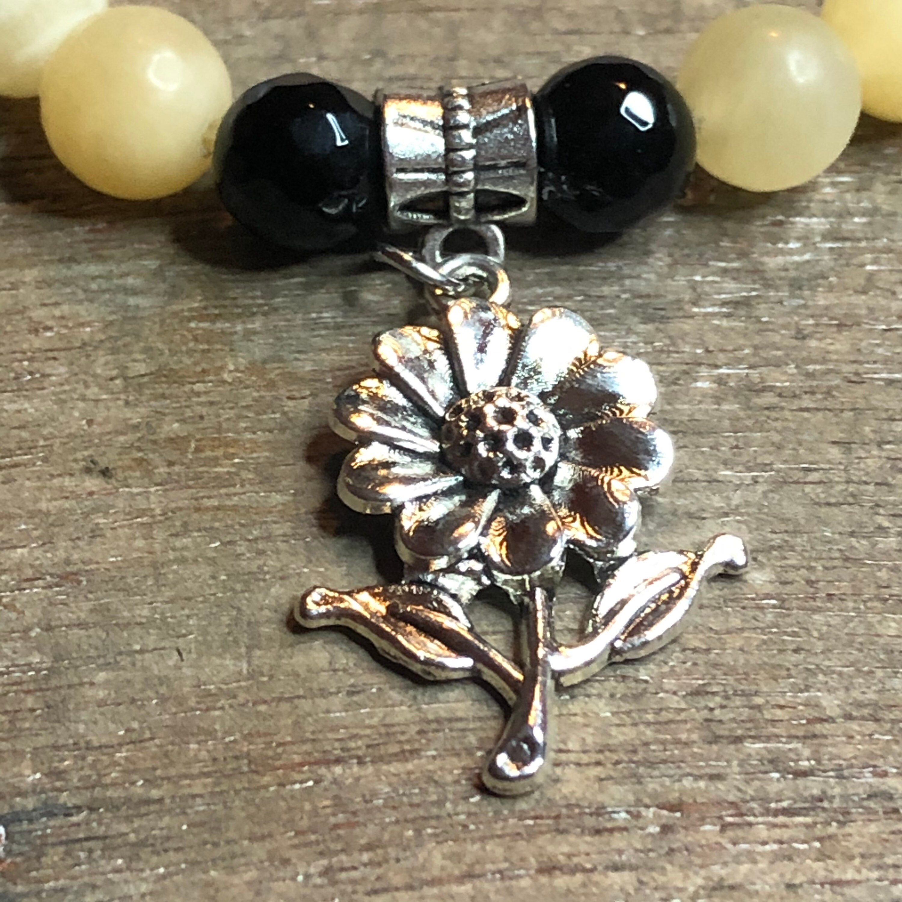 White Jade, Yellow Jade and Onyx Sunflower Bracelet Yellow and Black ...