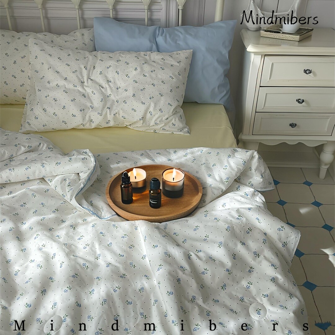 Fresh Blue Floral Duvet Cover Set, Vintage Freesia Floral Thin Quilt ...