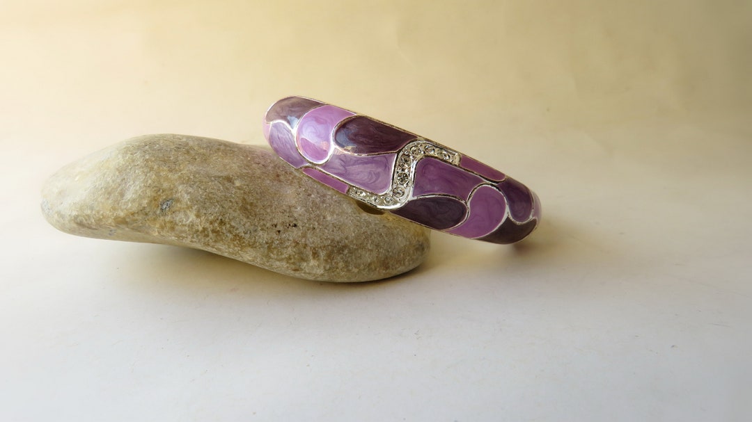Vintage Bangle Bracelet Purple Enamel Metal Bracelet Enamel Hinged ...