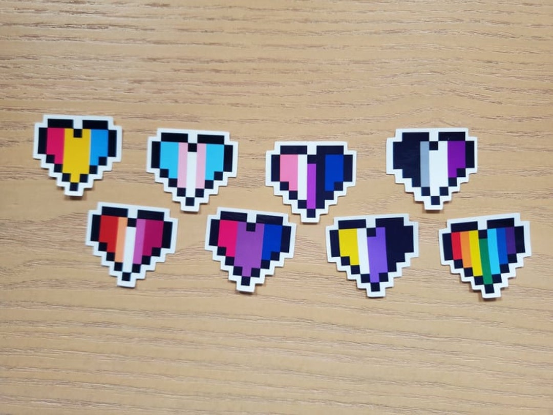 Pixel Pride Flag Heart Die Cut Stickers in Holographic and Non ...