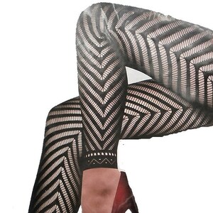 Black Zig Zag Chevron FOOTLESS TIGHTS Pantyhose One Size Fish Net Mesh ...