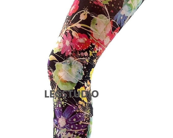 Psychedelic Floral Patterned Printed Tights Funky 60's 70's Festival ...