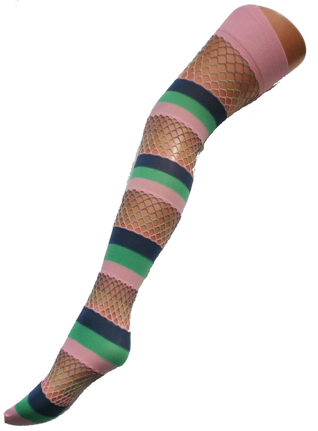 STRIPE FISHNET Over Knee Thigh High Socks Hold Ups Stockings Italian ...