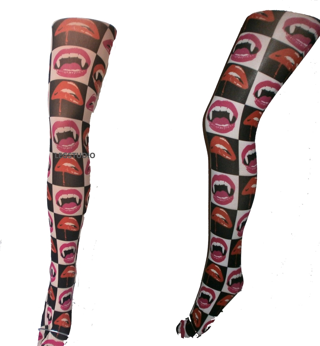 Vampire Lips Printed Tights: 60s Pop Art Halloween Costume One Size ...