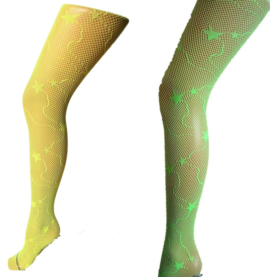 Stars Patterned Lace Net Vintage Fishnet Tights Vibrant Flo - Etsy