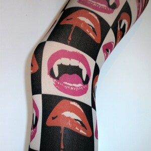 Vampire Lips Printed Tights: 60s Pop Art Halloween Costume One Size ...