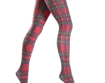 Green Plaid Patterned Tights Women's Opaque Print Pantyhose Available ...