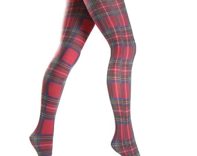 Green Plaid Patterned Tights Women's Opaque Print Pantyhose Available ...