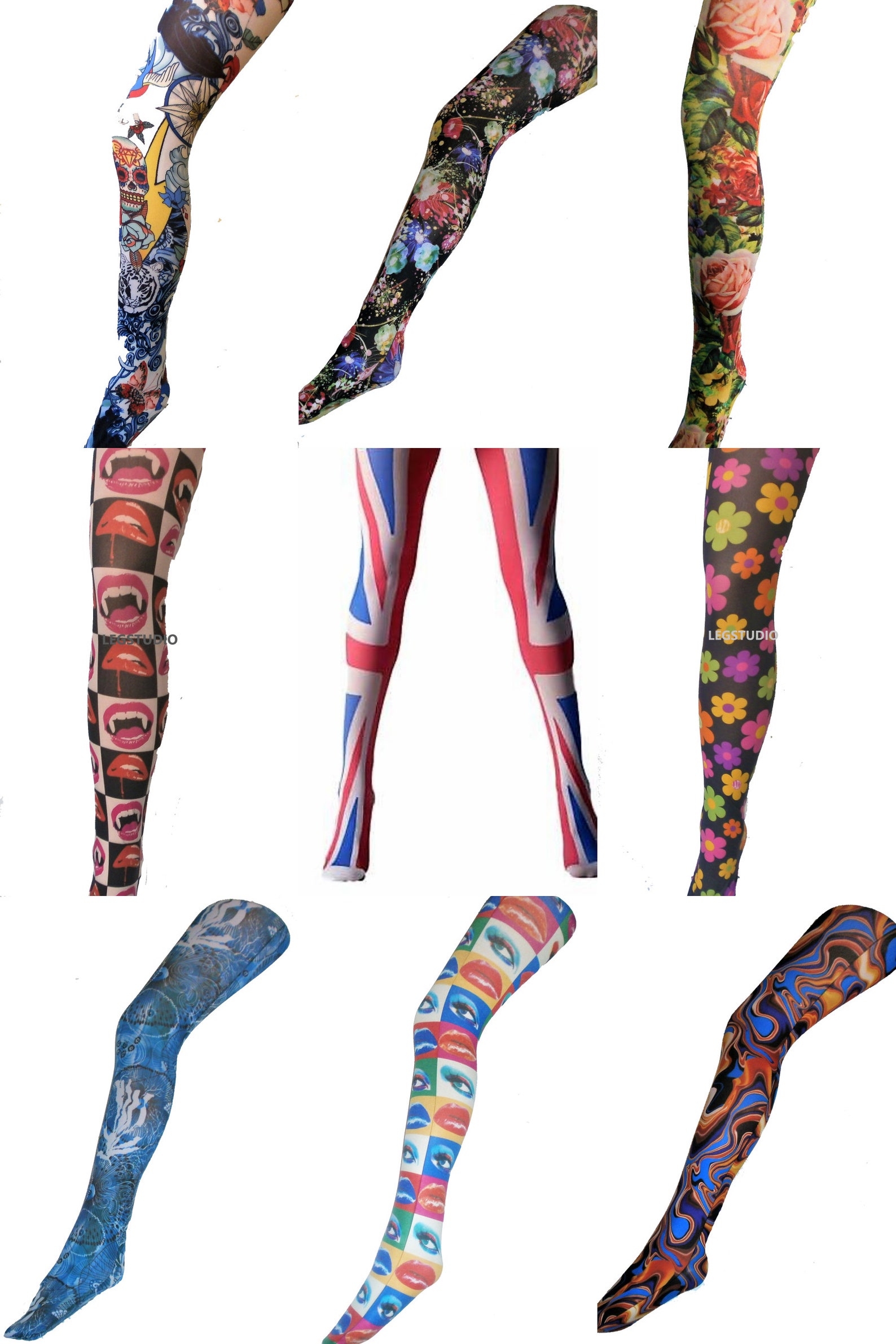 Vintage Pop Art Alternative Patterned Printed Tights Festival Funky ...