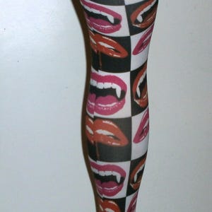 Vampire Lips Printed Tights: 60s Pop Art Halloween Costume One Size ...