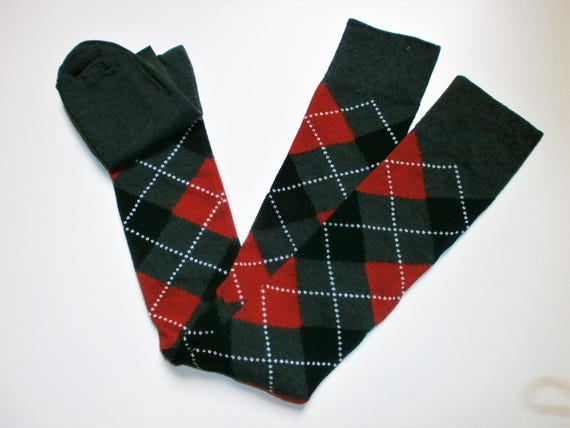ARGYLE Over Knee High Long Overknee Socks SCOTS Tarta… - Gem