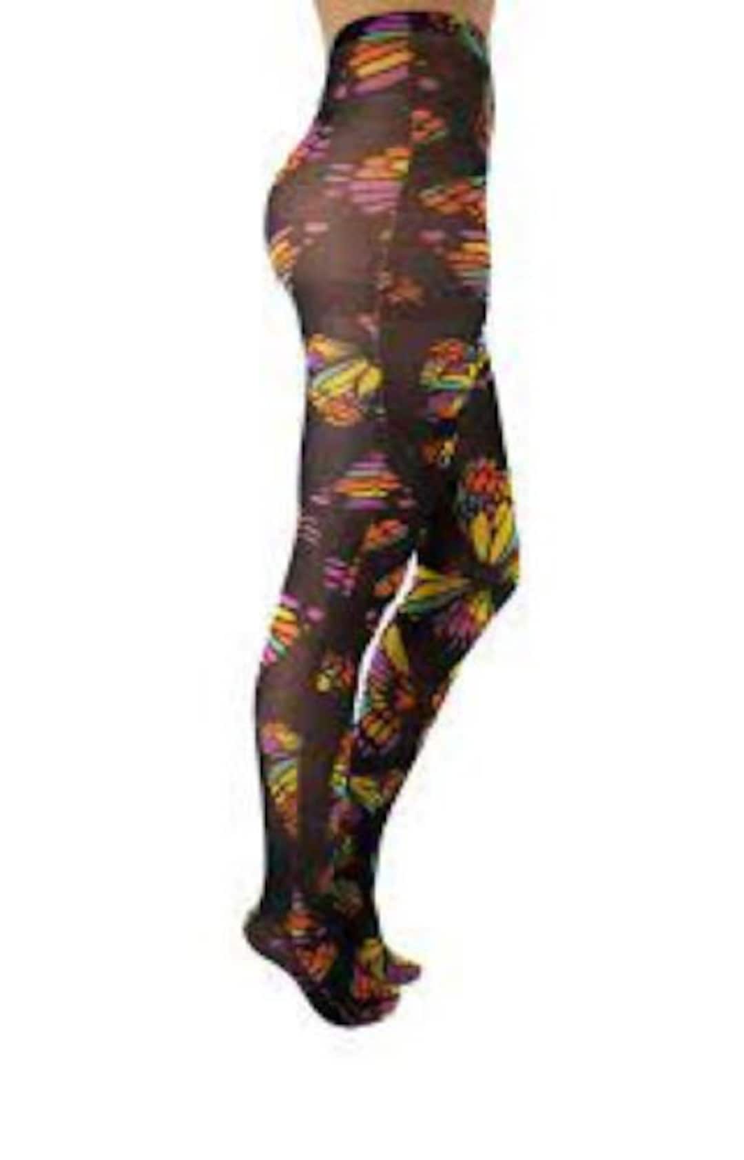 Butterfly Printed Patterned Tights Size 8 - 14 UK - Festival Vintage ...
