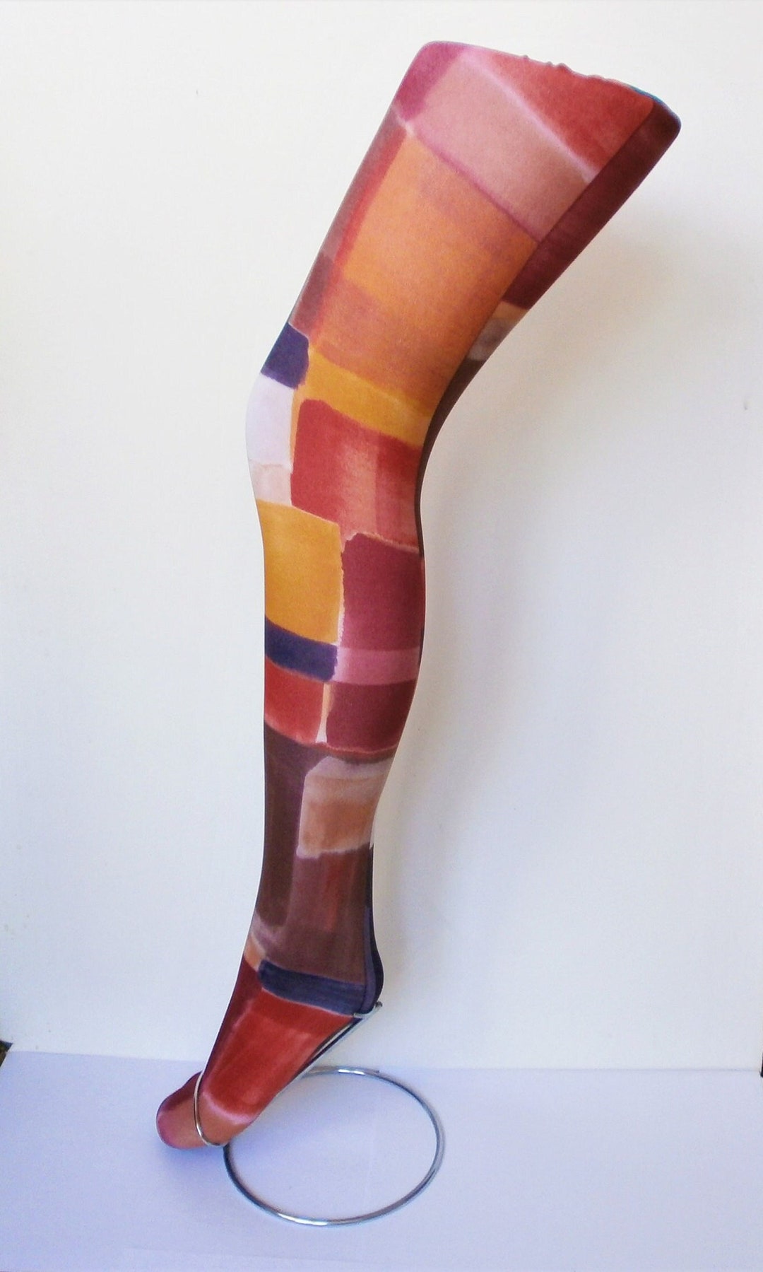 60's 70's Squares Lines Abstract Block Patterned Printed Tights ...
