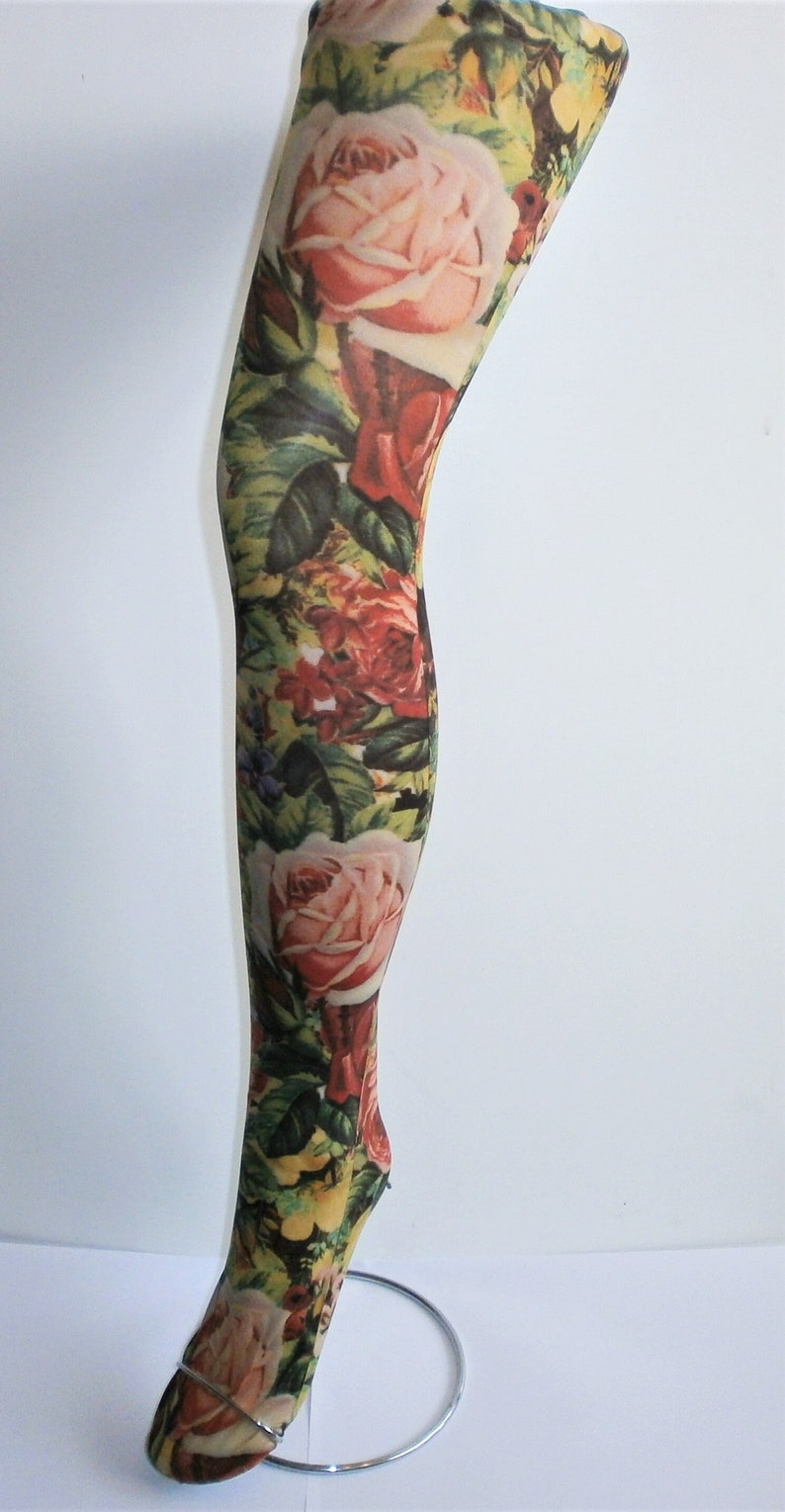 Vintage Rose Floral Printed Tights Full Foot Alternative Festival Funky ...