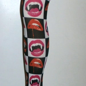 Vampire Lips Printed Tights: 60s Pop Art Halloween Costume One Size ...