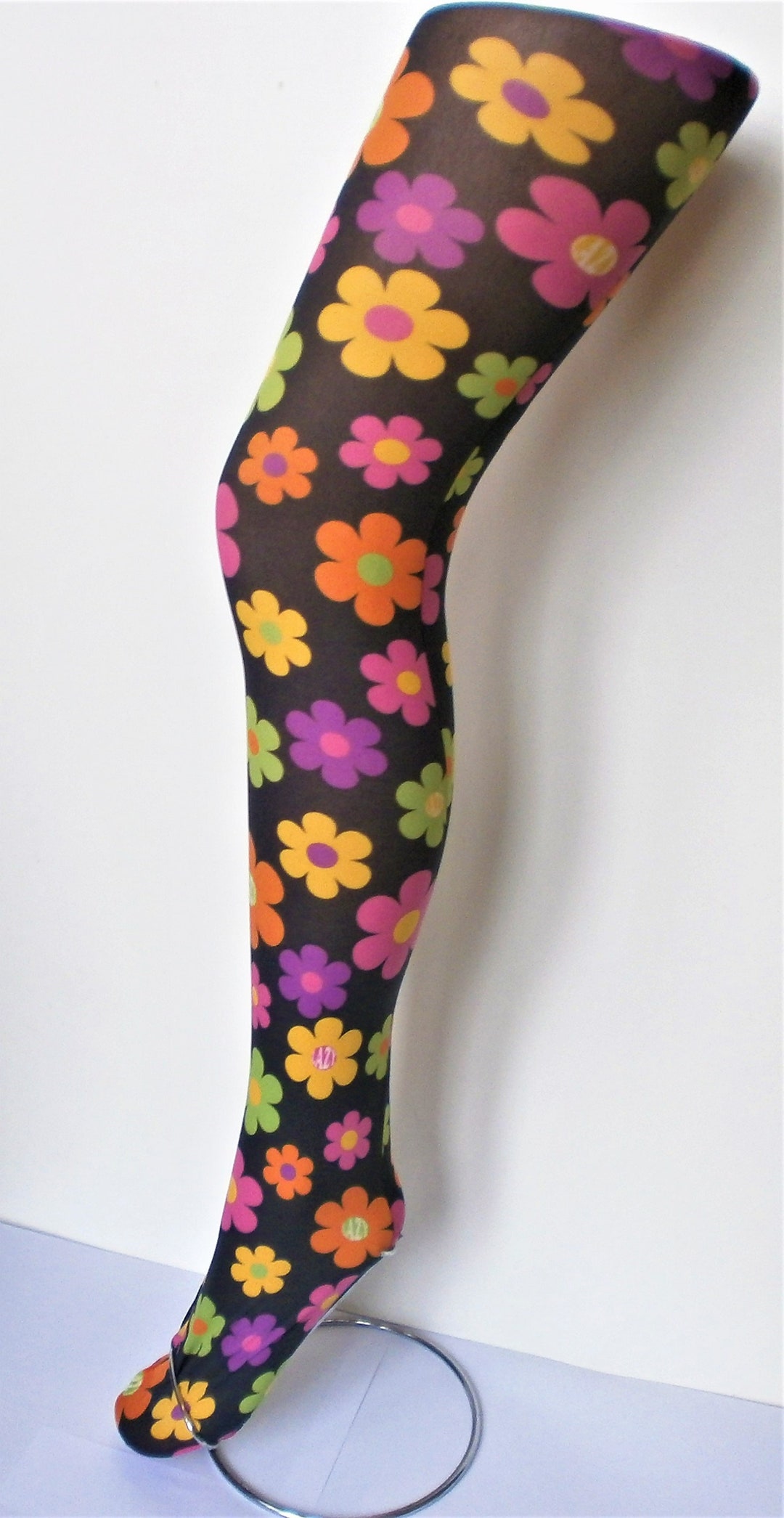 Sixties Flower Power Daisy Printed Tights Funky Trippy 60's 70's Hippie ...